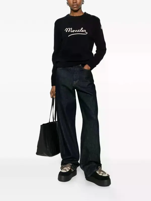 Moncler Button Detailed Crew Neck Sweater - Blue