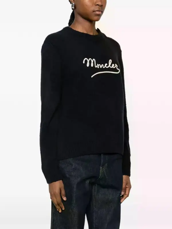 Moncler Button Detailed Crew Neck Sweater - Blue