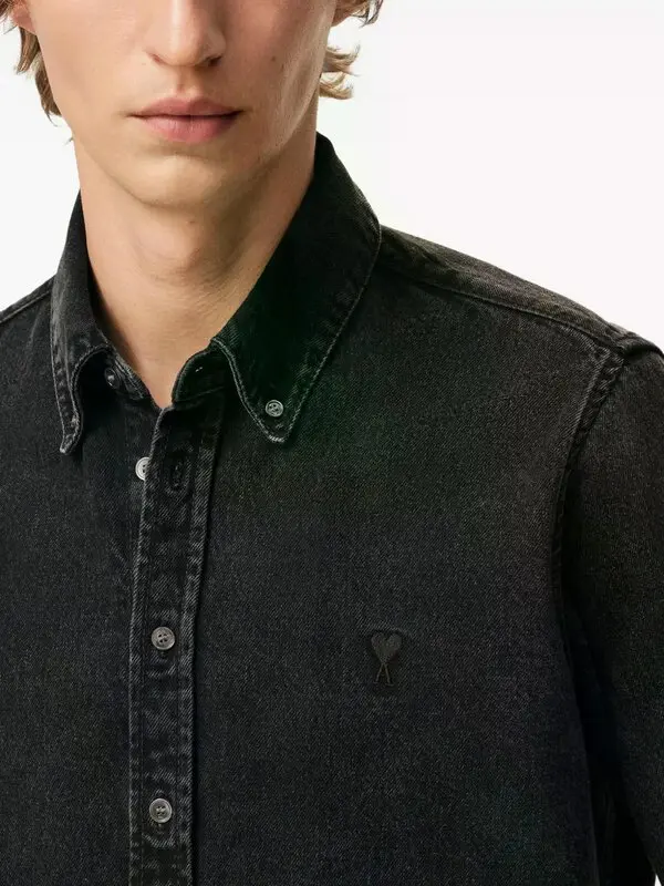 AMI Paris De Coeur Embroidered Denim Shirt