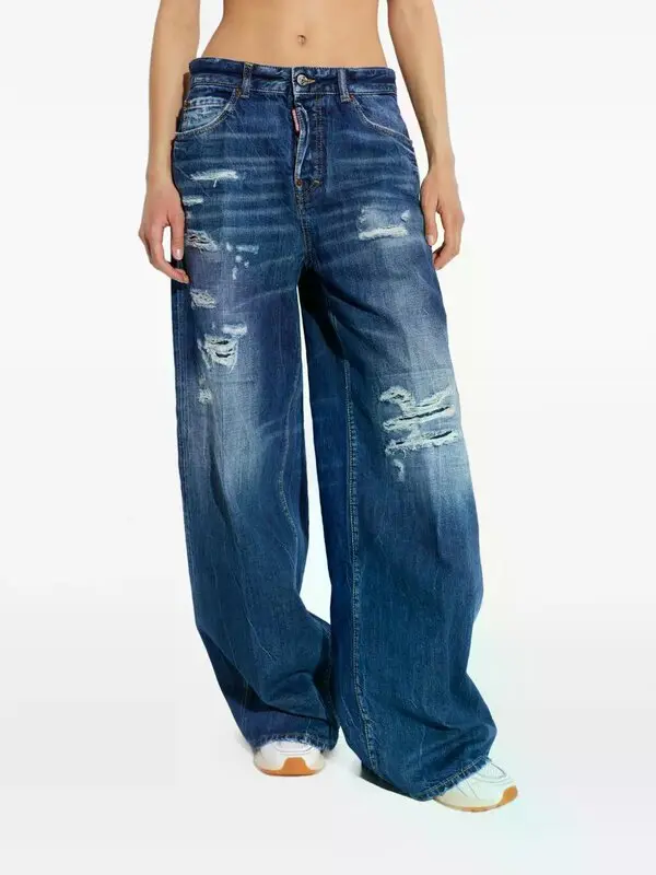 Dsquared2 Traveller Distressed Wide-leg Jeans