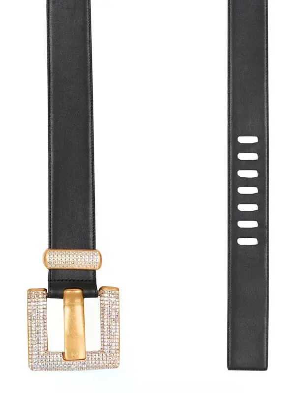Balmain Embellished Square Buckle Leather Belt