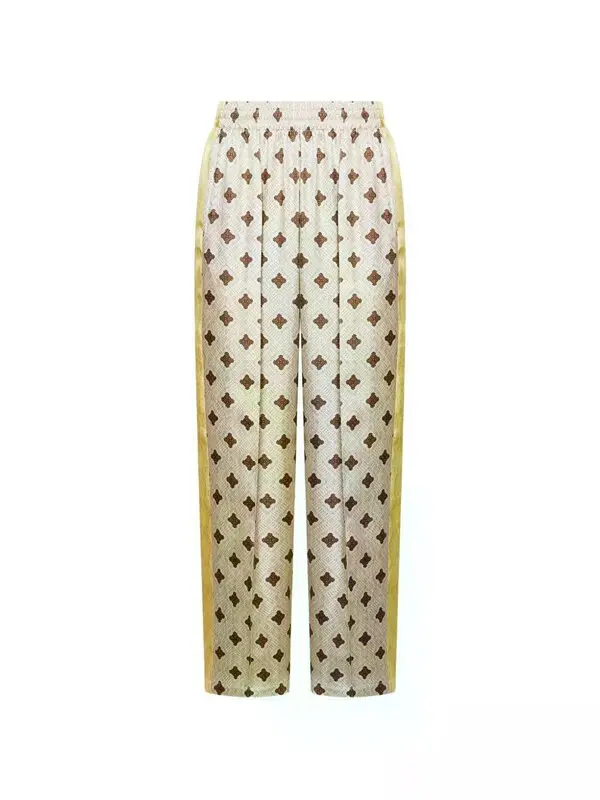 PIERRE-LOUIS MASCIA Silk Trousers With All-over Pattern And Side Stripe