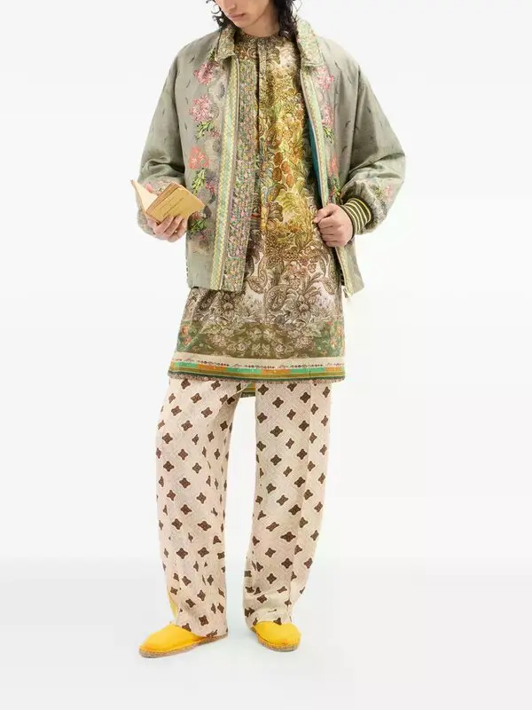 PIERRE-LOUIS MASCIA Silk Trousers With All-over Pattern And Side Stripe