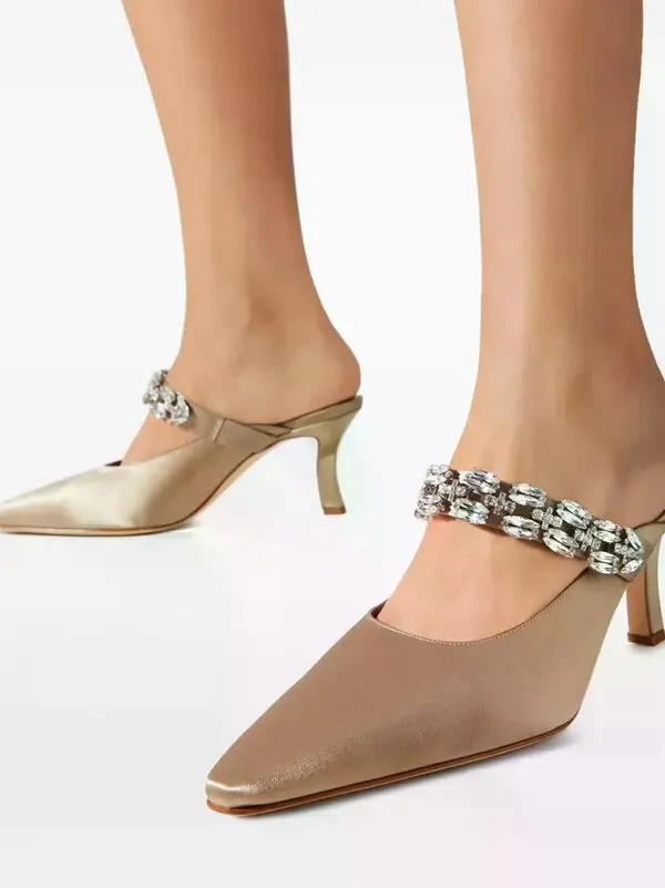 Manolo Blahnik Crystal Embellished Strap Mules