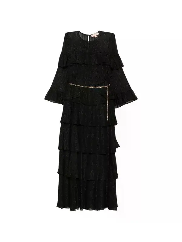 Michael Kors Ruffled Maxi Dress With Detachable Logo Chain