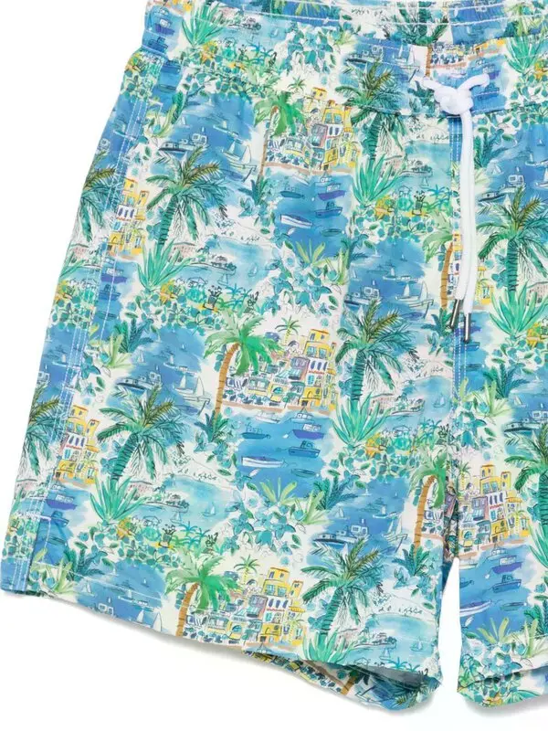 Caruso Palm Print Shorts - Blue