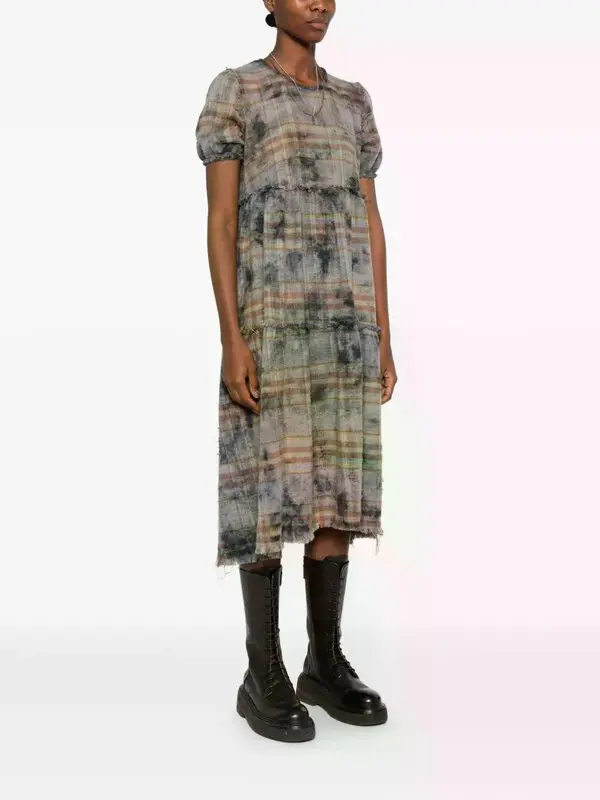 R13 Plaid Tiered Dress With Frayed Trim