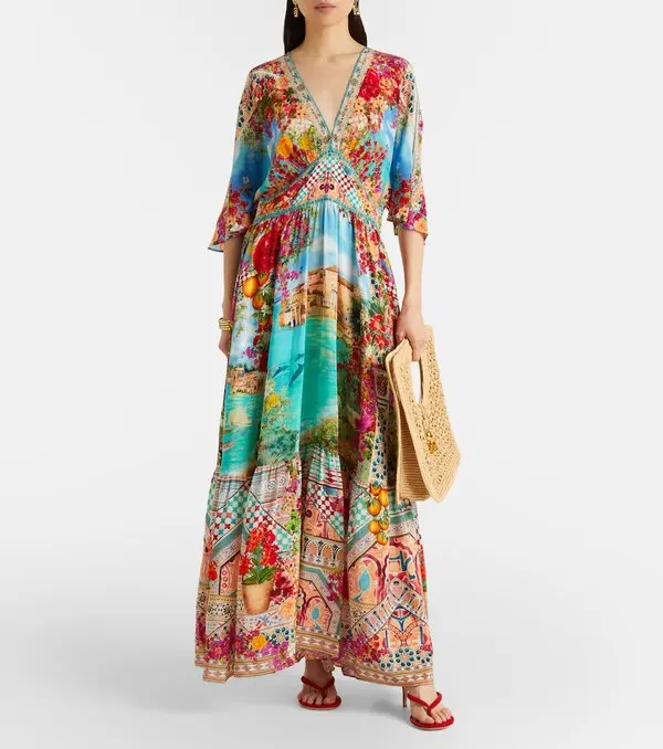 Camilla Embellished Printed Silk Maxi Dress
