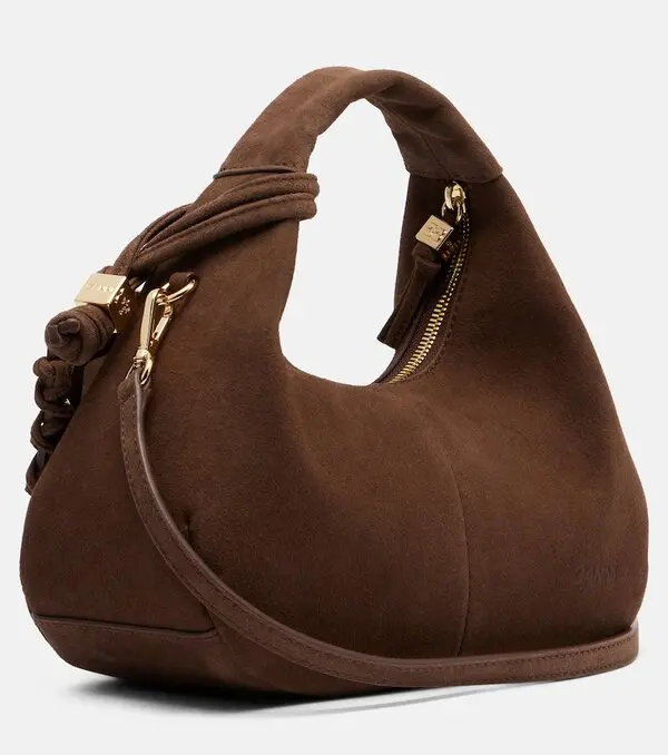 GANNI Suede Top-handle Bag With Detachable Charm - Brown