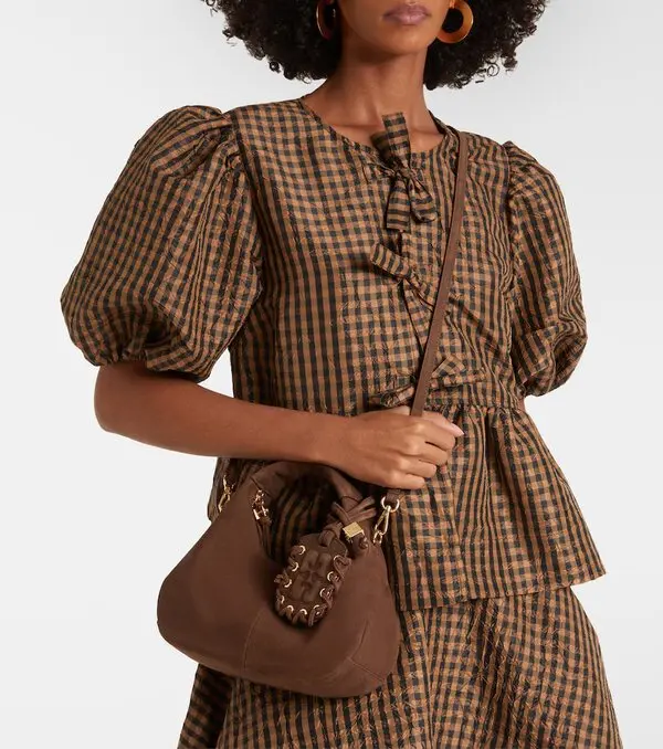 GANNI Suede Top-handle Bag With Detachable Charm - Brown
