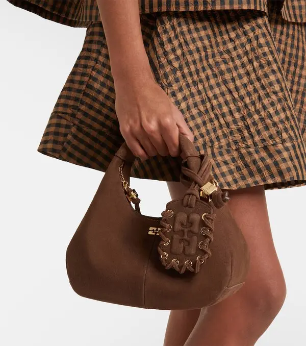 GANNI Suede Top-handle Bag With Detachable Charm - Brown