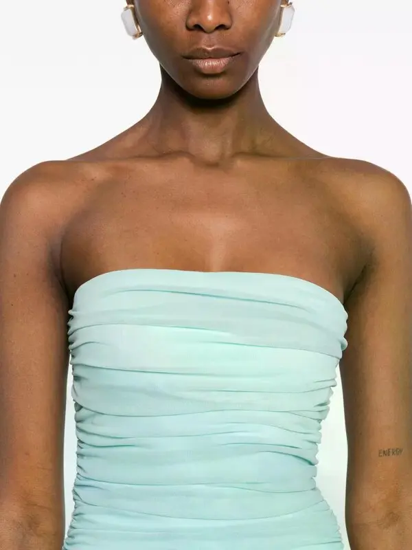 Retrofete Adele Ruched Strapless Dress - Blue
