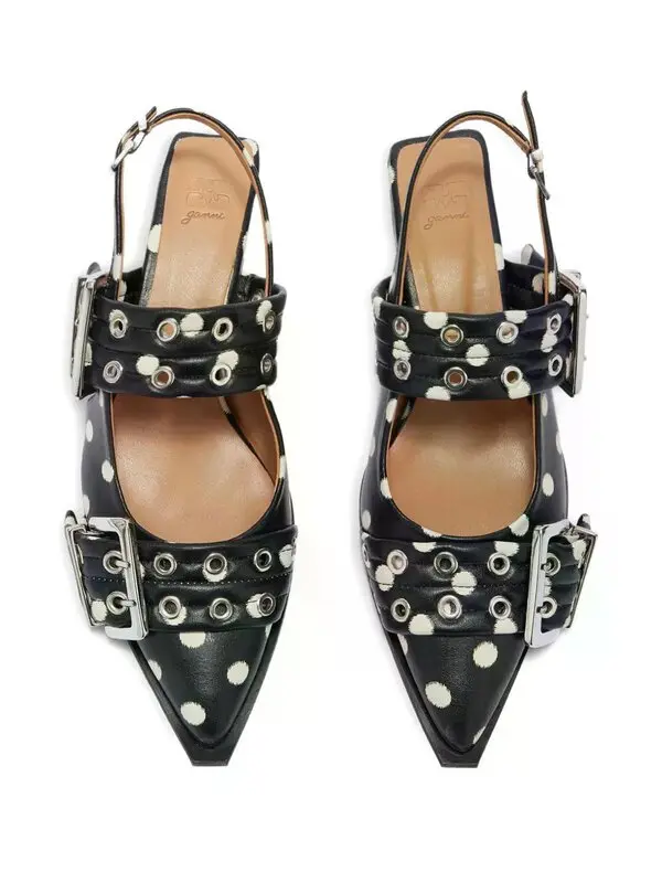 GANNI Polka-dot Buckle Slingback Pumps