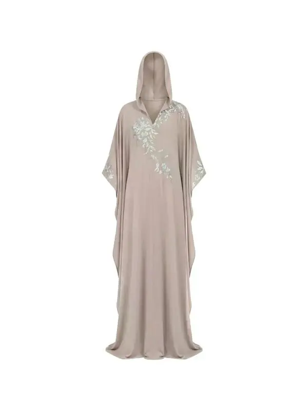 SAIID KOBEISY Embellished Hooded Abaya With Cape Sleeves - Neutrals