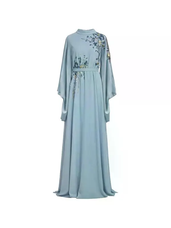 SAIID KOBEISY Embroidered High-neck Gown - Blue