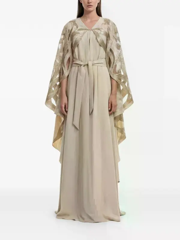 SAIID KOBEISY V-neck Cape-effect Gown - Neutrals