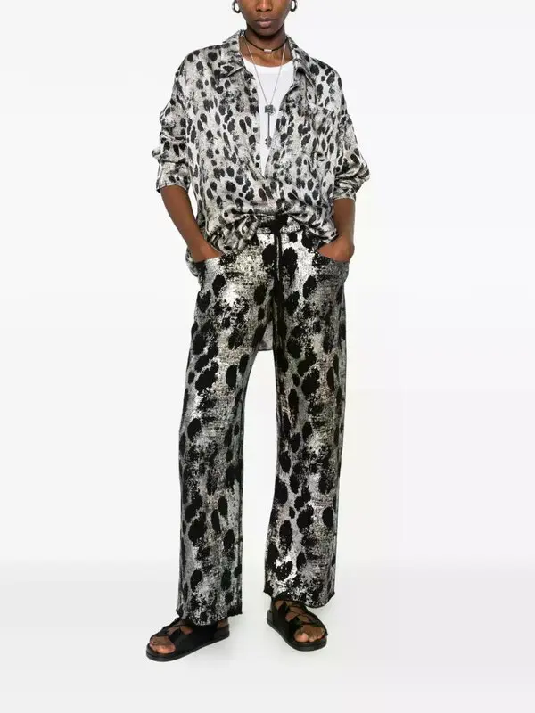 R13 Leopard Print Wide Leg Drawstring Trousers