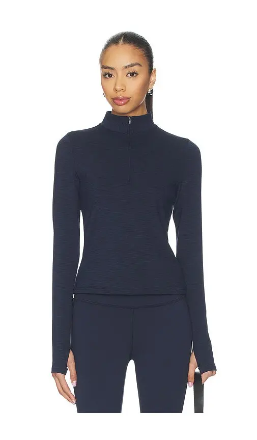 Splits59 Stevie Active Rib Half Zip Waist Length Top - Navy