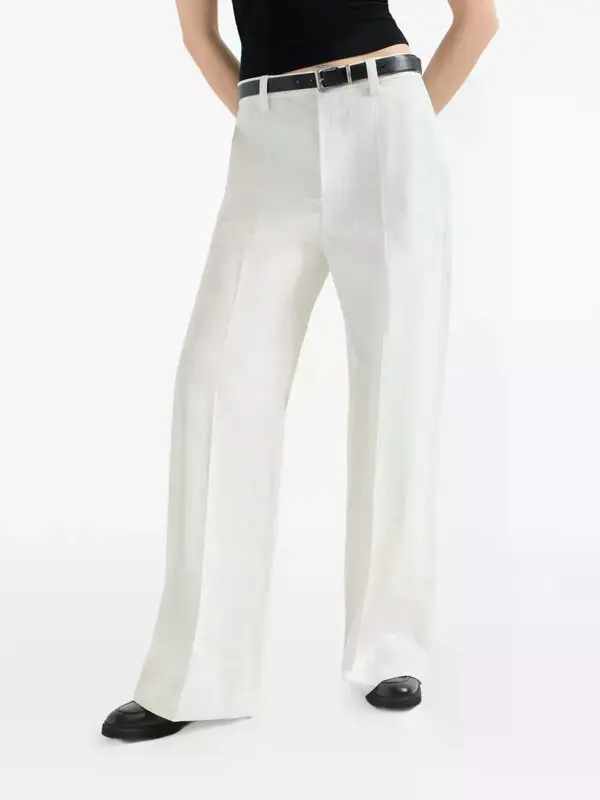 Brunello Cucinelli Cotton And Paper Yarn Diagonal Loose Flared Trousers With Monili