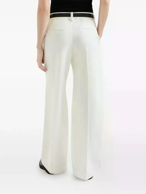 Brunello Cucinelli Cotton And Paper Yarn Diagonal Loose Flared Trousers With Monili