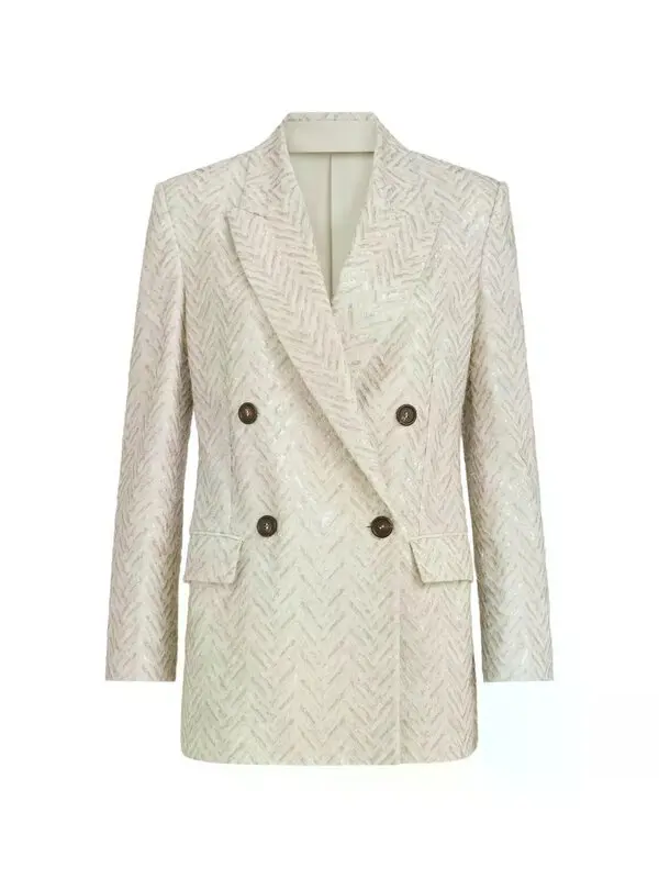 Brunello Cucinelli Linen Maxi Chevron Embroidery Blazer