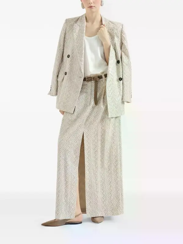 Brunello Cucinelli Linen Maxi Chevron Embroidery Blazer