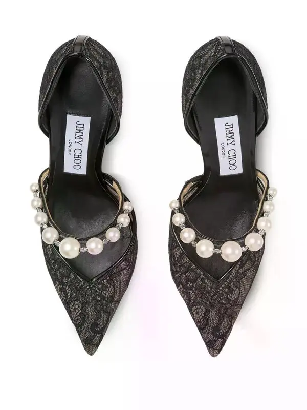 JIMMY CHOO Aurelie 85 Lace Pumps With Pearl Embellishment