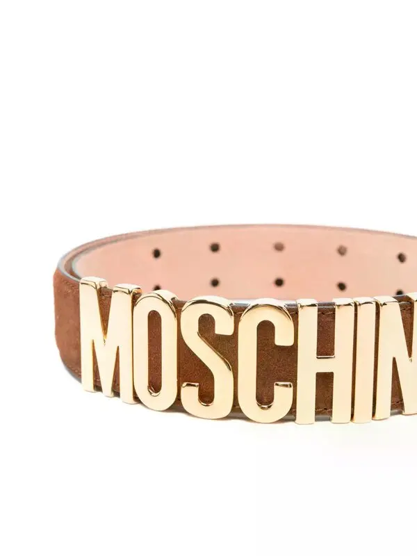 Moschino Logo Plaque Leather Belt - Brown