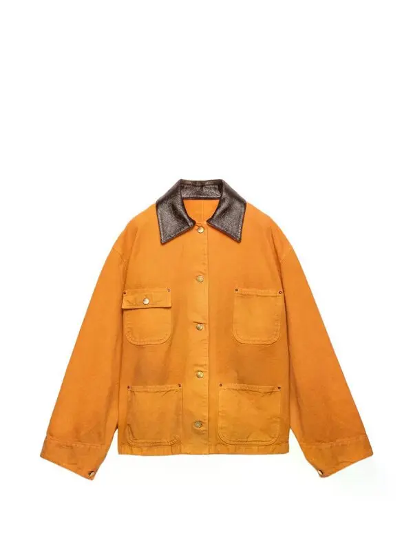 Prada Canvas Jacket With Leather Collar - Brown