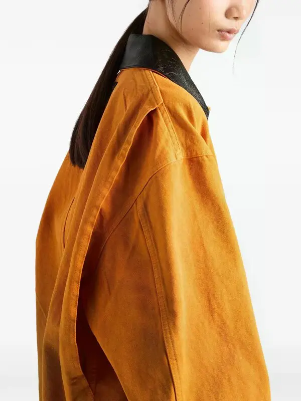 Prada Canvas Jacket With Leather Collar - Brown