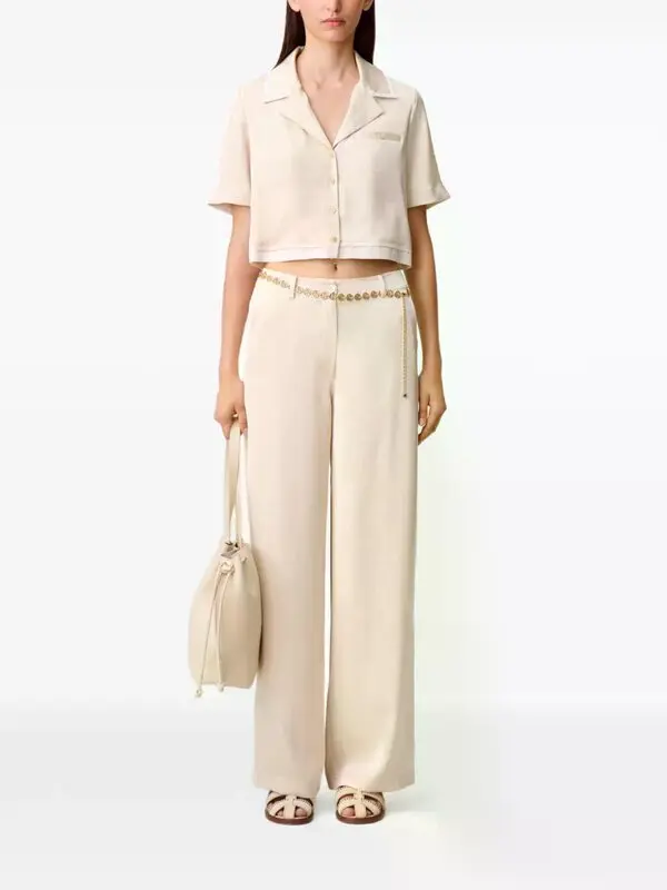 Claudie Pierlot Short Sleeve Satin Shirt With Tailored Collar - Neutrals