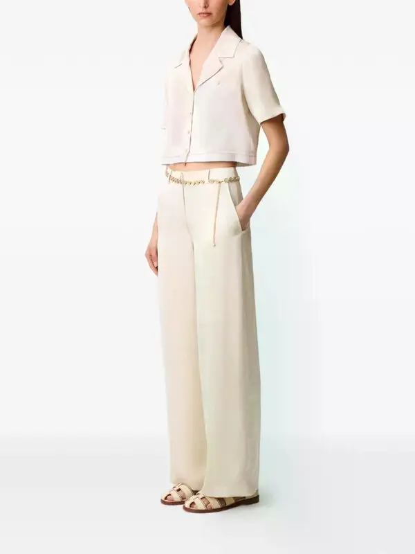 Claudie Pierlot Short Sleeve Satin Shirt With Tailored Collar - Neutrals