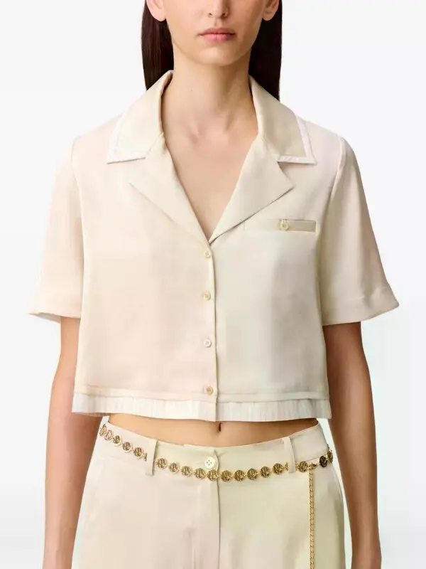 Claudie Pierlot Short Sleeve Satin Shirt With Tailored Collar - Neutrals