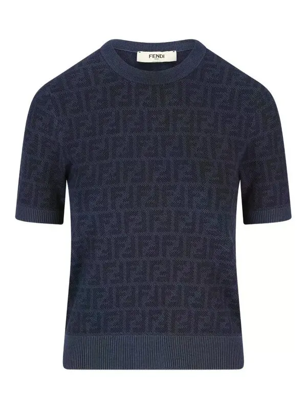 Fendi Jacquard Ribbed Wool T-shirt - Blue