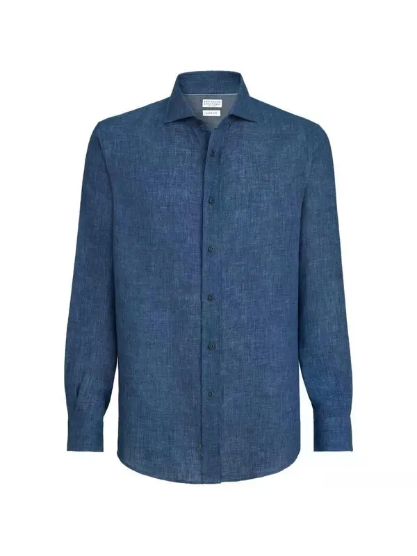 Brunello Cucinelli Délavé Linen Easy Fit Shirt With Spread Collar - Blue