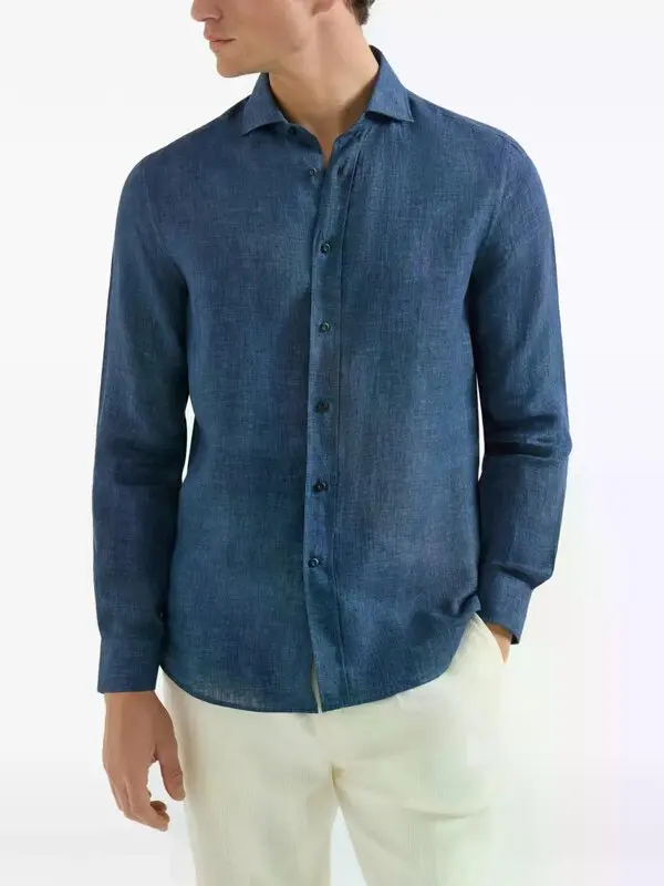 Brunello Cucinelli Délavé Linen Easy Fit Shirt With Spread Collar - Blue