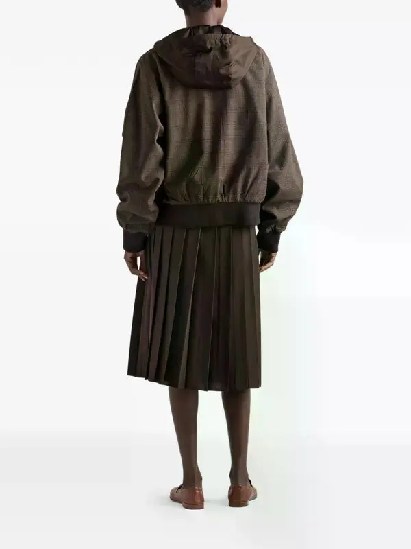 Prada Prince Of Wales Checked Wool Jacket With Hood - Brown