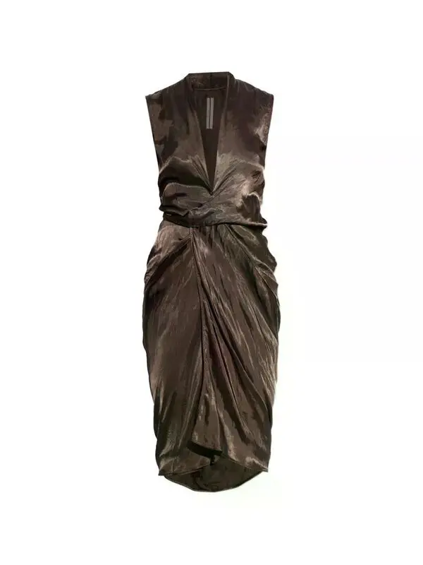 Rick Owens V-neck Draped Midi Dress - Brown