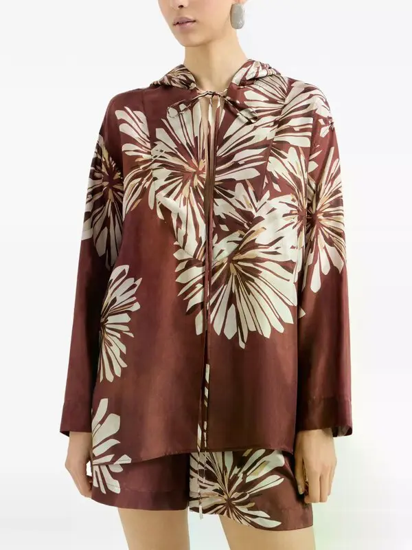 Brunello Cucinelli Silk Bloom Print Hooded Shirt