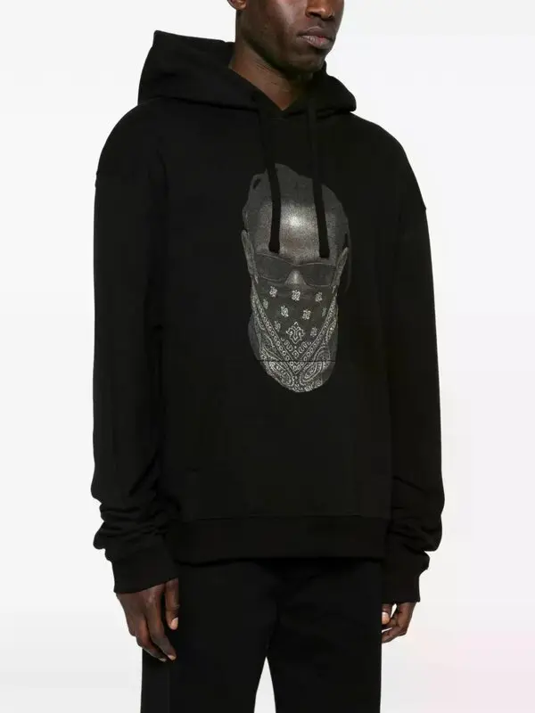IH NOM UH NIT Graphic Print Drawstring Hoodie - Black