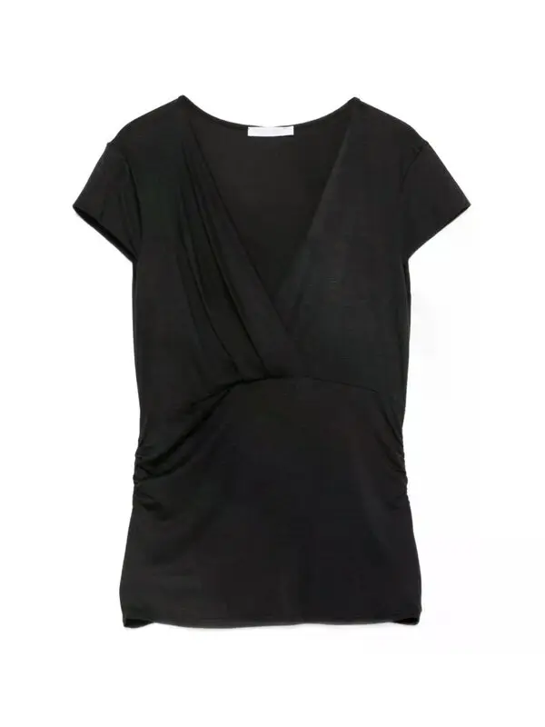 Patrizia Pepe V-neck Draped Modal T-shirt - Black