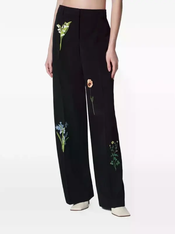 Stella McCartney Embroidered Wide-leg Trousers - Black
