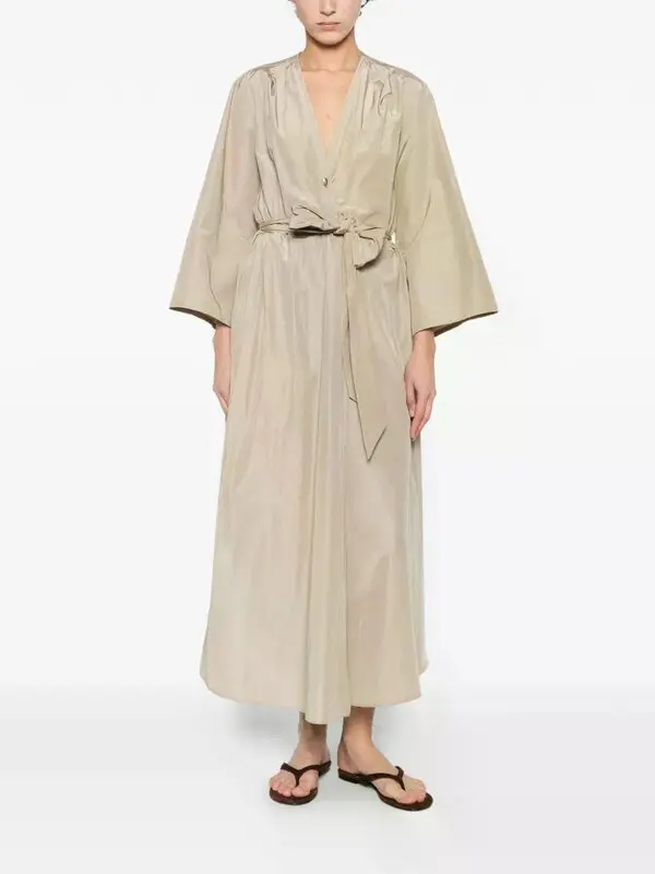 FORTE_FORTE V-neck Belted Midi Dress - Neutrals