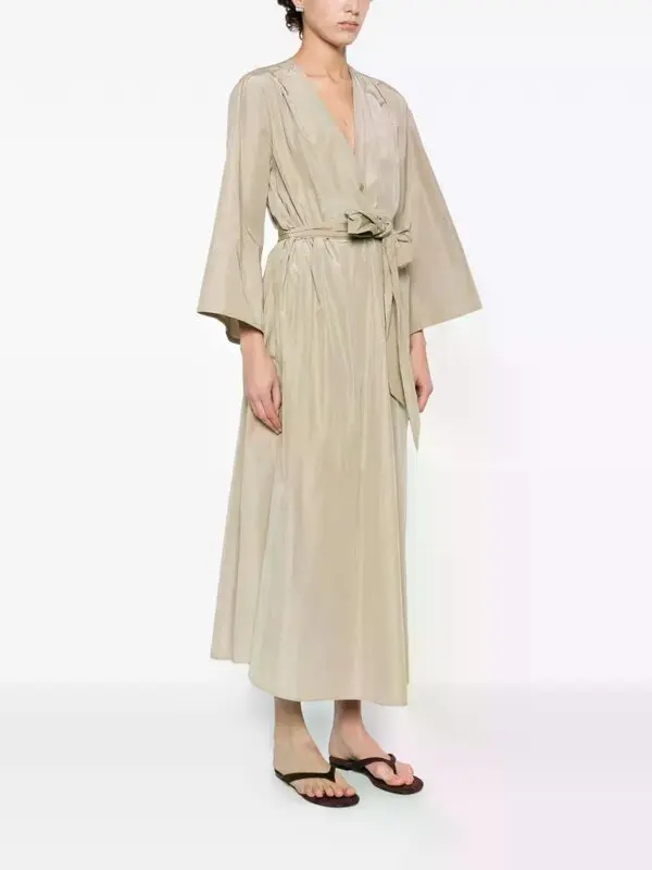 FORTE_FORTE V-neck Belted Midi Dress - Neutrals