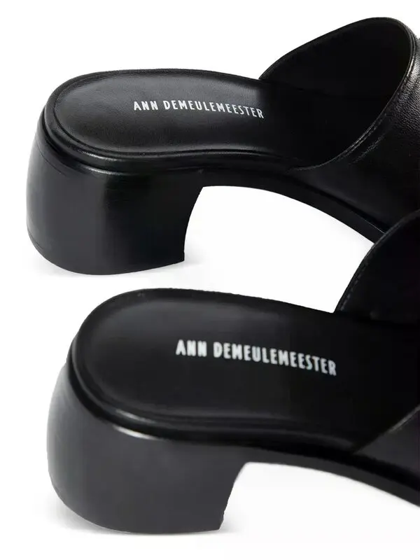 ANN DEMEULEMEESTER Nappa Plonge Leather Block Heel Pumps - Black