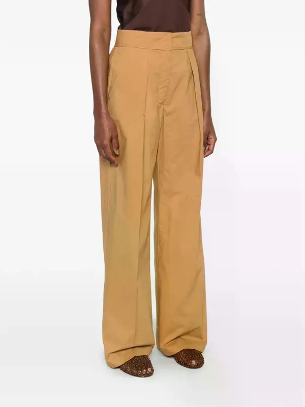 FORTE_FORTE Amber Light-brown Pleated Wide-leg Trousers