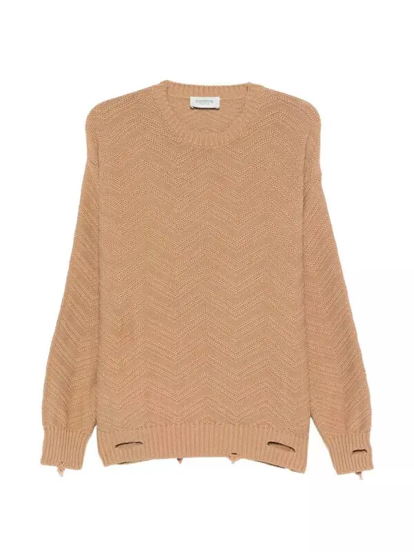 LANEUS Zigzag Knit Sweater - Neutrals