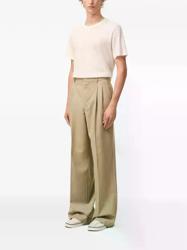 AMI Paris Wool Gabardine Striped Wide Leg Trousers