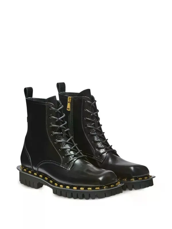 Balmain Glazed Leather Studded Lace-up Boots