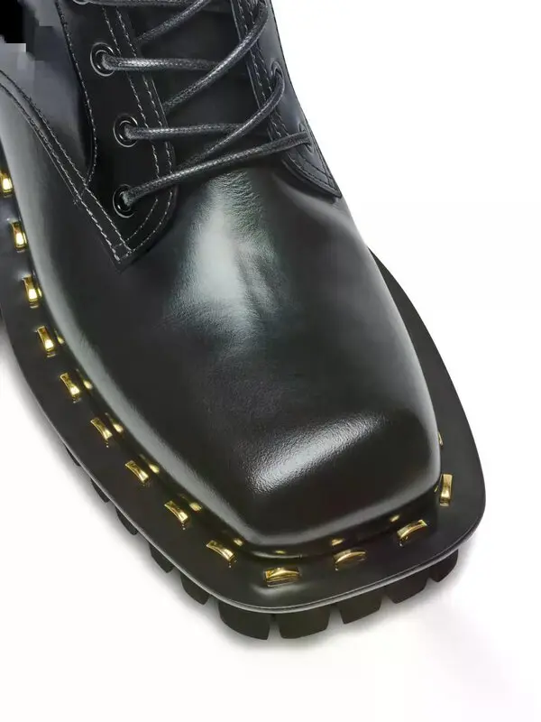 Balmain Glazed Leather Studded Lace-up Boots